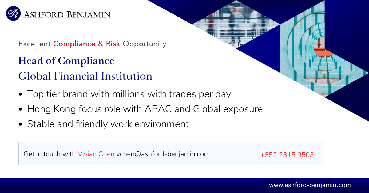 Head of Compliance - Global Financial Institution - Ashford Benjamin